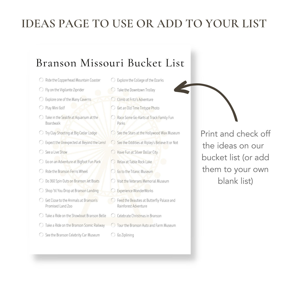 Printable Branson Missouri Bucket List (Blank Template Included ...
