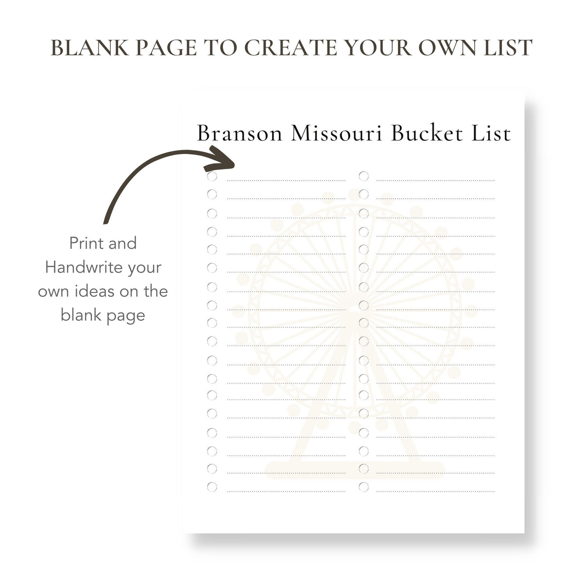Printable Branson Missouri Bucket List (Blank Template Included ...