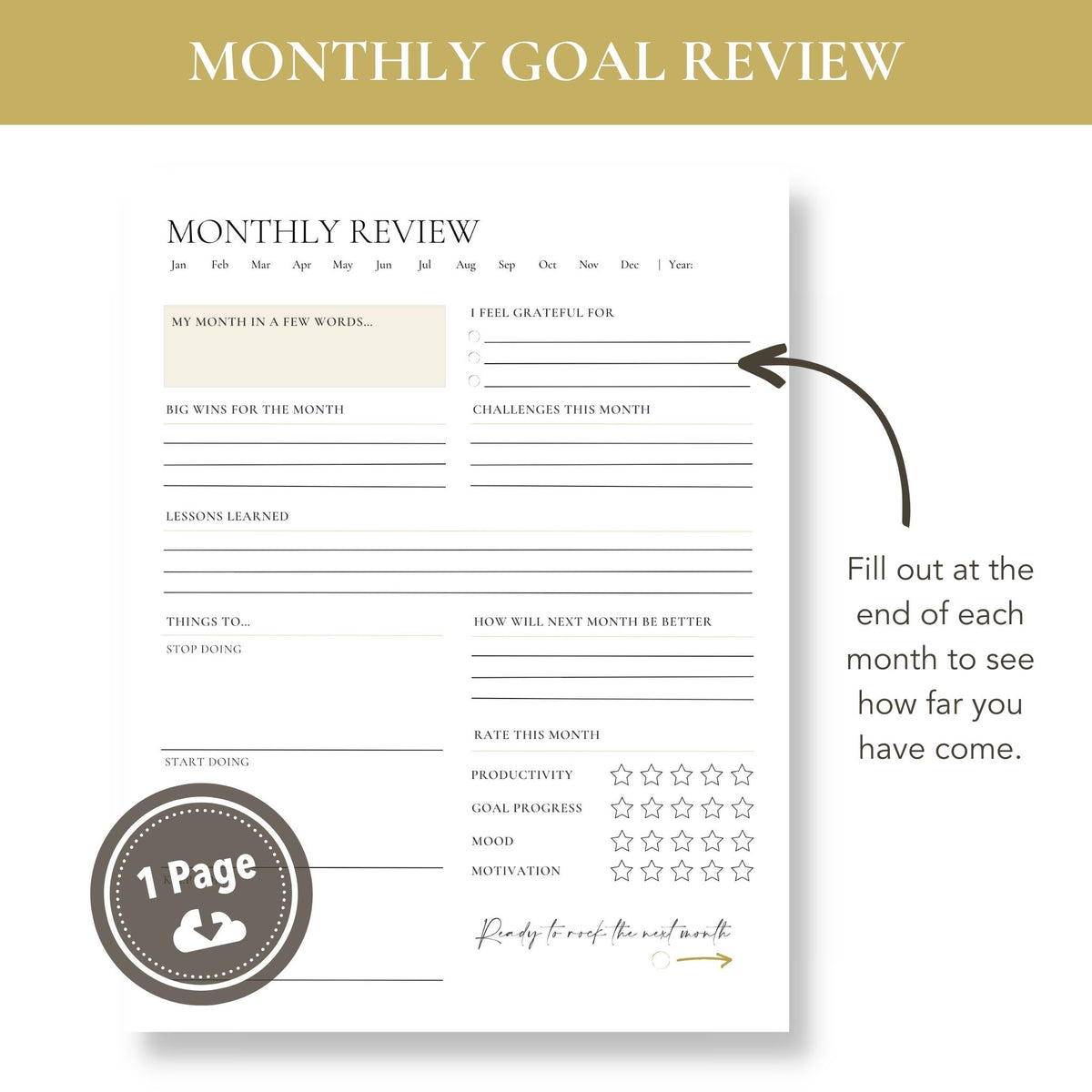 Printable Monthly Goal Review Worksheet – buck & co.